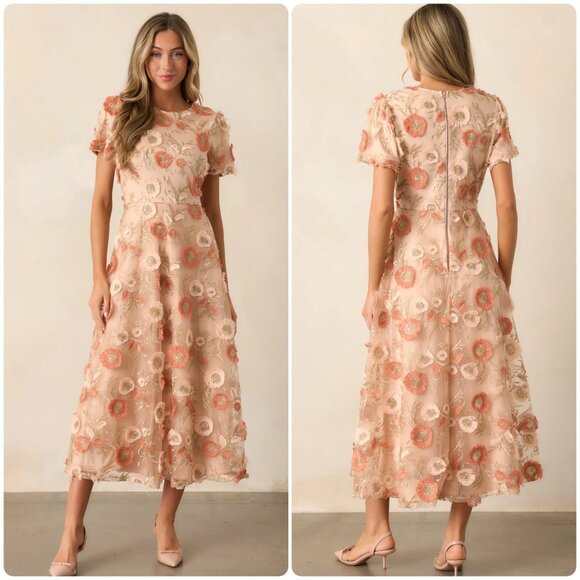 JessaKae | Dresses | Jessakae 3d Floral Embroidered Midi Dress Womens ...